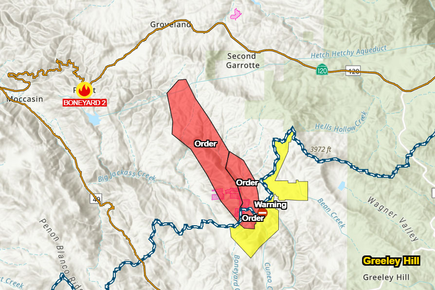 Update: Boneyard Fire Near Priest Coulterville Road, Evacuations ...